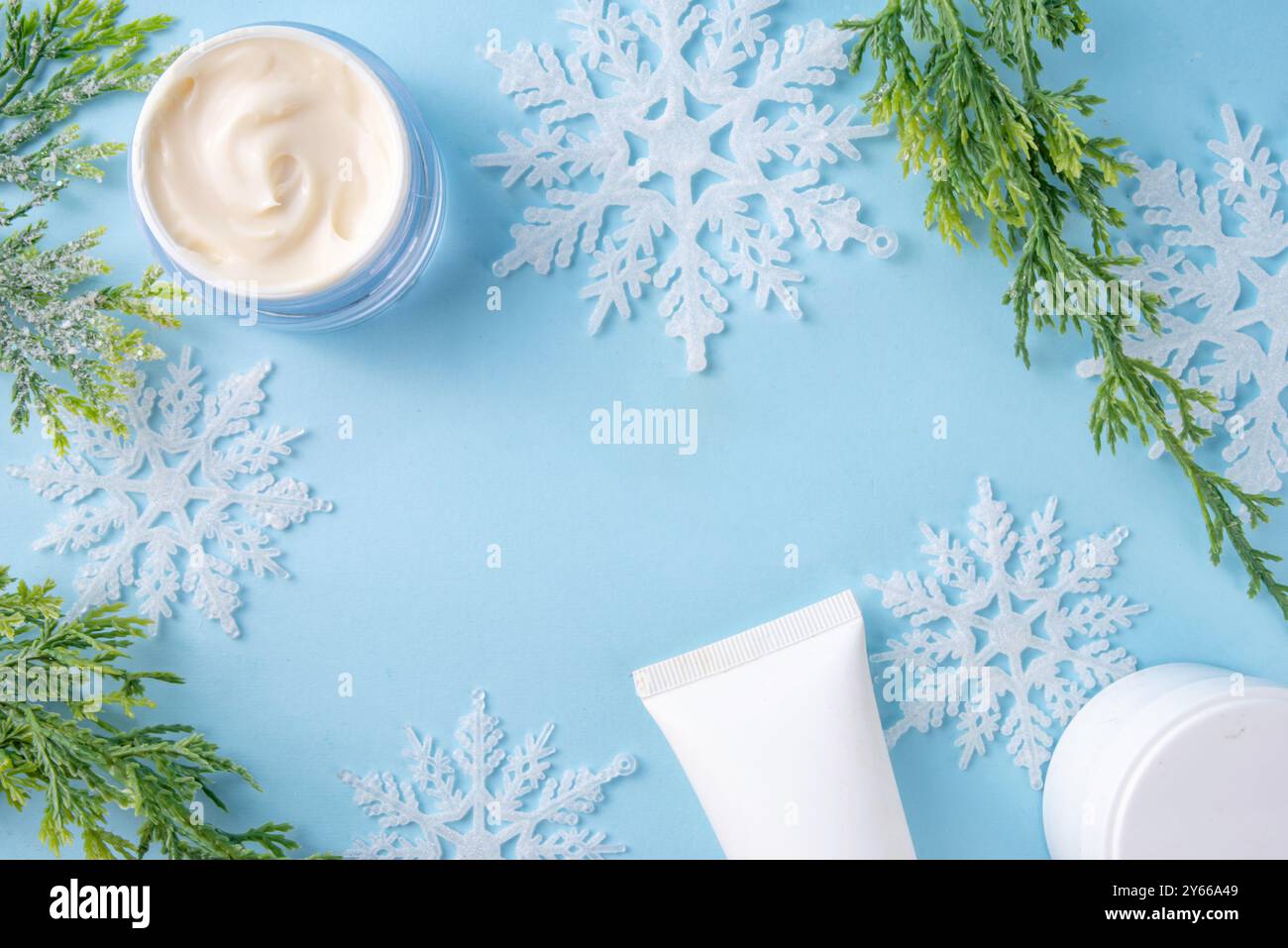 Cold protecting winter cream concept. Simple tubes and jar cosmetics ...
