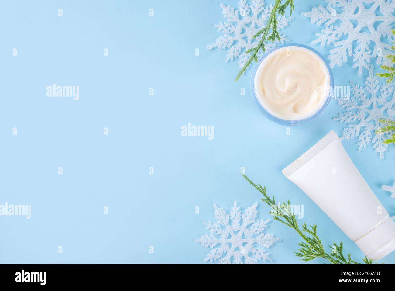 Cold protecting winter cream concept. Simple tubes and jar cosmetics ...