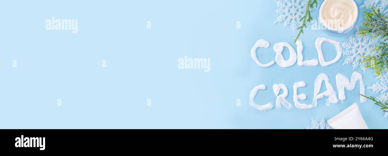 Cold protecting winter cream concept. Simple tubes and jar cosmetics ...