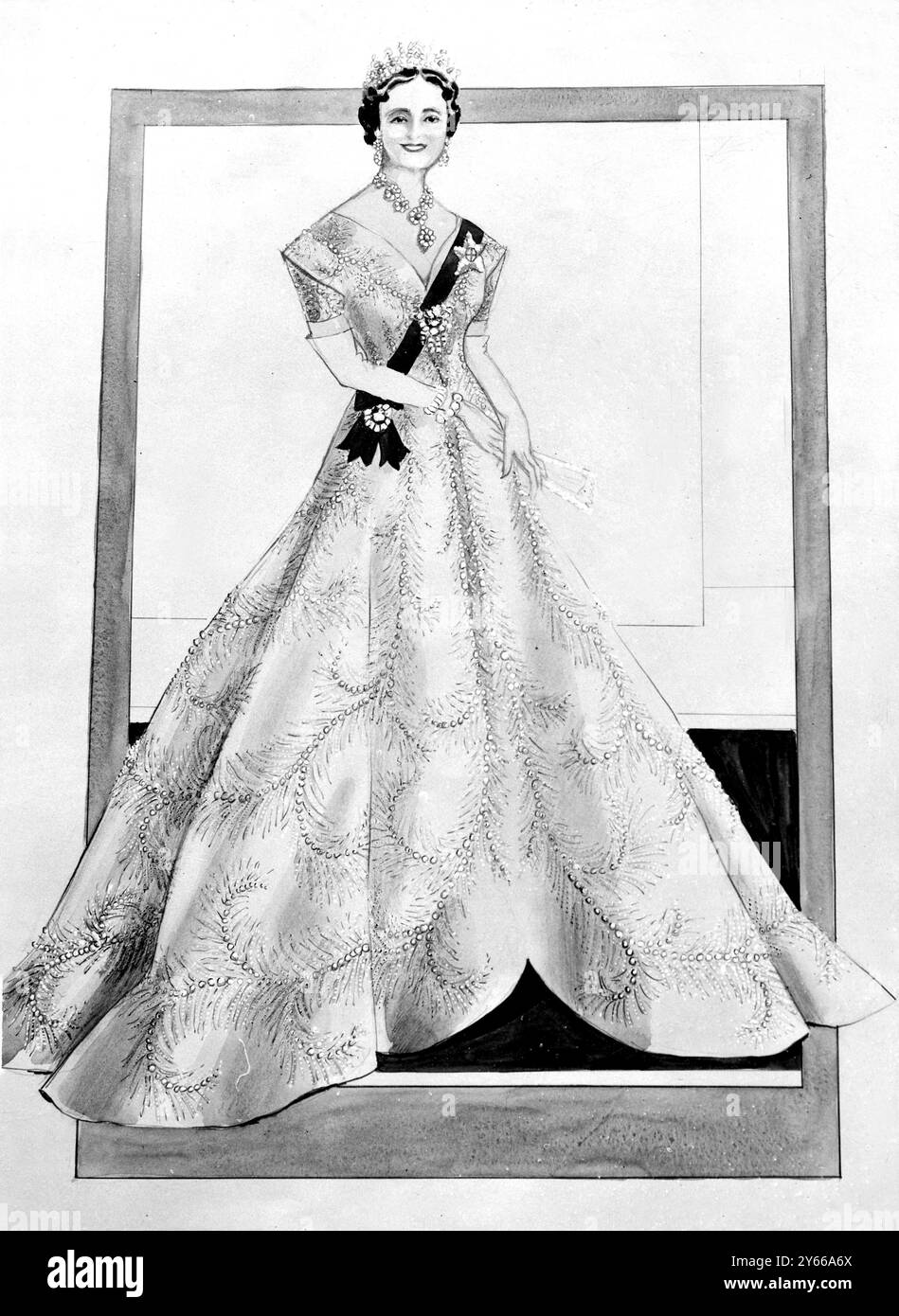 Norman Hartnell's original drawing for the gown he designed for Queen ...