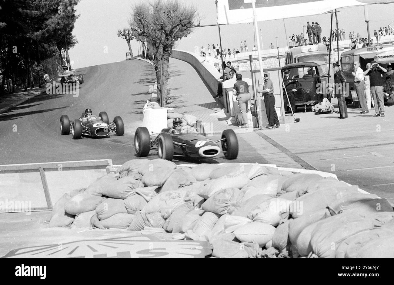 Monaco: British racing driver Graham Hill (right), driving a BRM ...