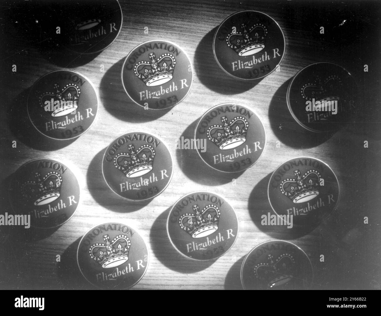 London: Coronation souvenir badges based on Milner Gray'sdrawing being ...