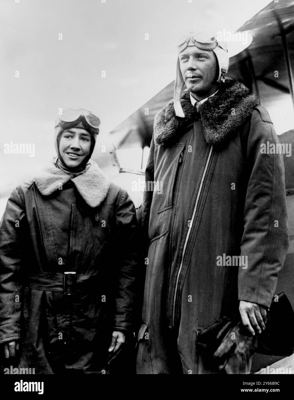 Charles A Lindbergh and his wife Anne wear flight clothes in this 1930 ...