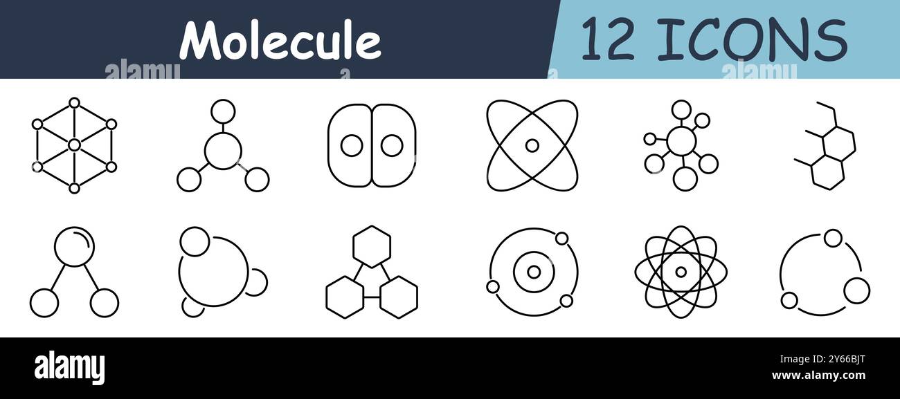 Molecule set icon. Chemical structure, molecular model, atom, DNA, cell ...