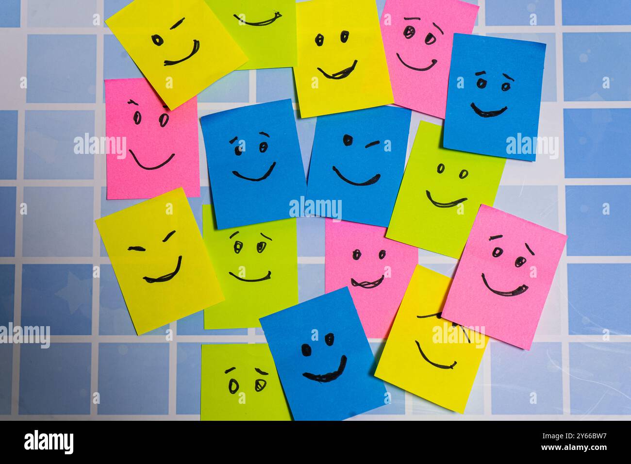 Conceptual image of different post-its of various colors with different ...