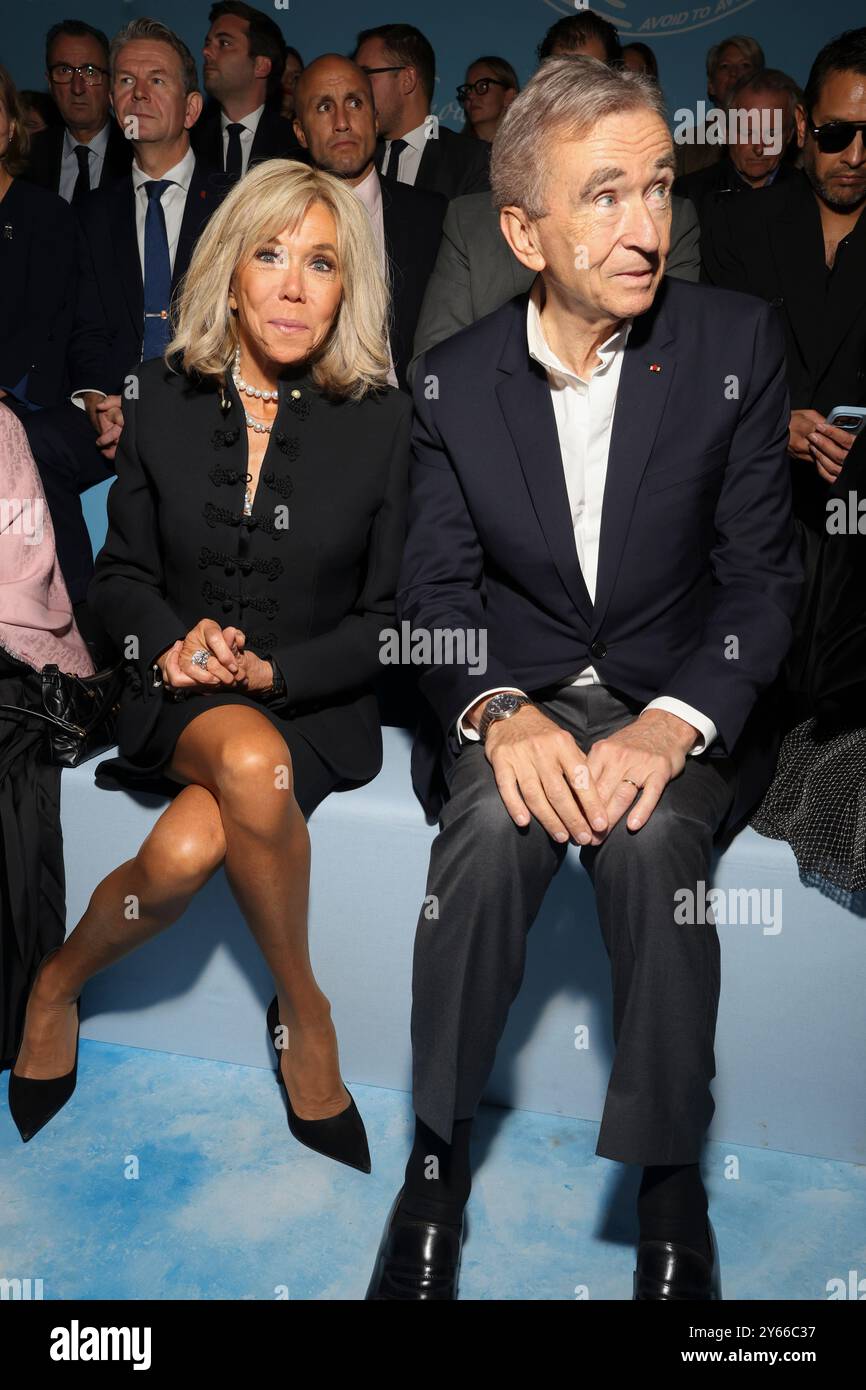 Brigitte Macron, left, and Bernard Arnault attend the Christian Dior ...