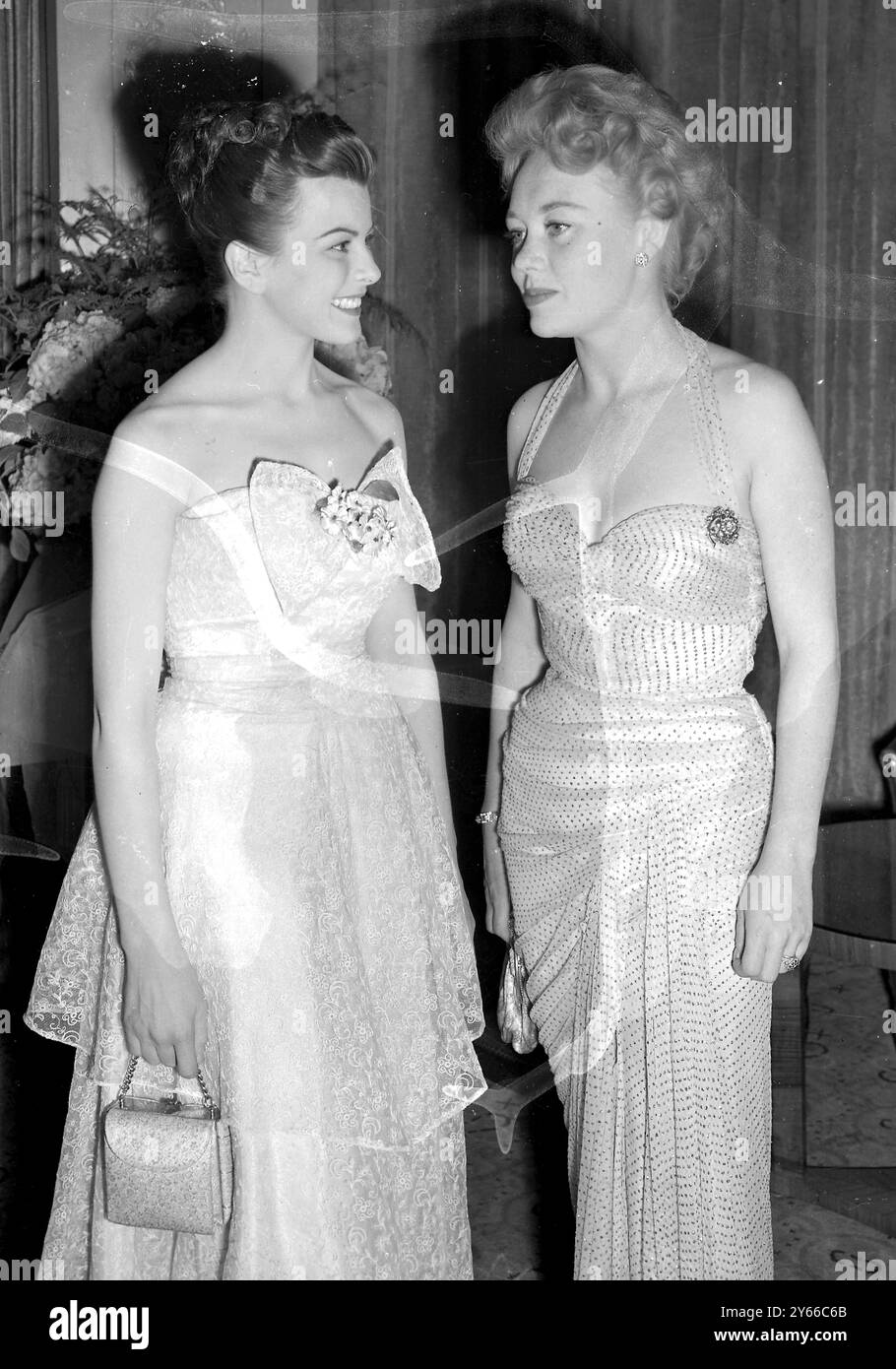 Screen actress Joan Rice (left) and Glynis Johns attend the ...