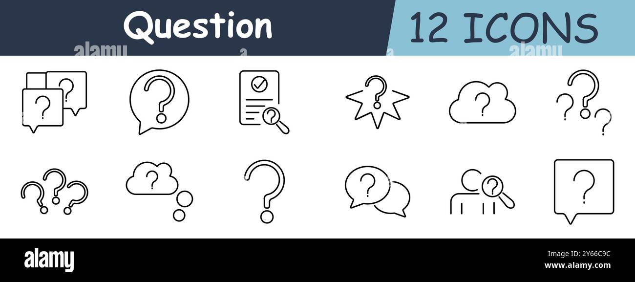 Question set icon. Large question mark, document with magnifier ...
