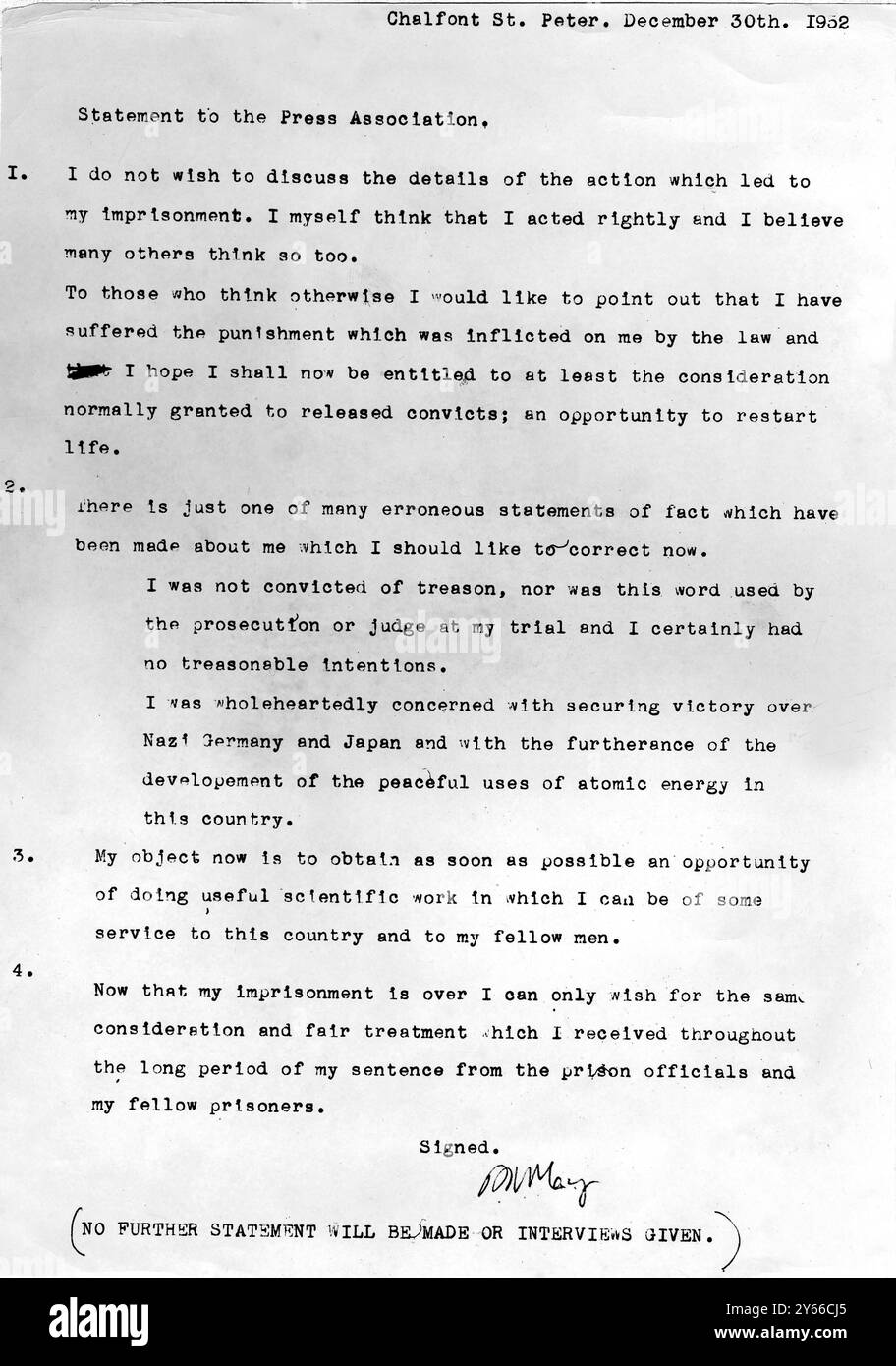 The statement of Dr. Alan Nunn May. Atom scientist released from ...