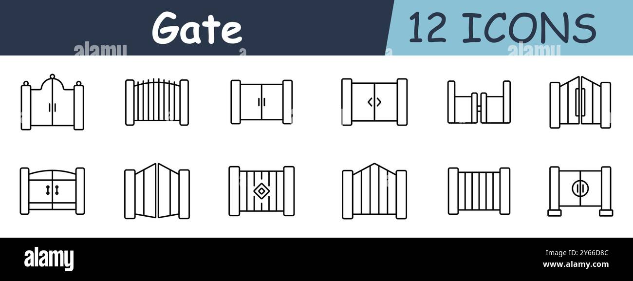 Gate set icon. Wooden gates, double doors, farm gate, decorative gate ...