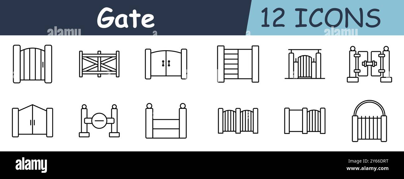 Gate set icon. Wooden gates, double doors, farm gate, decorative gate ...