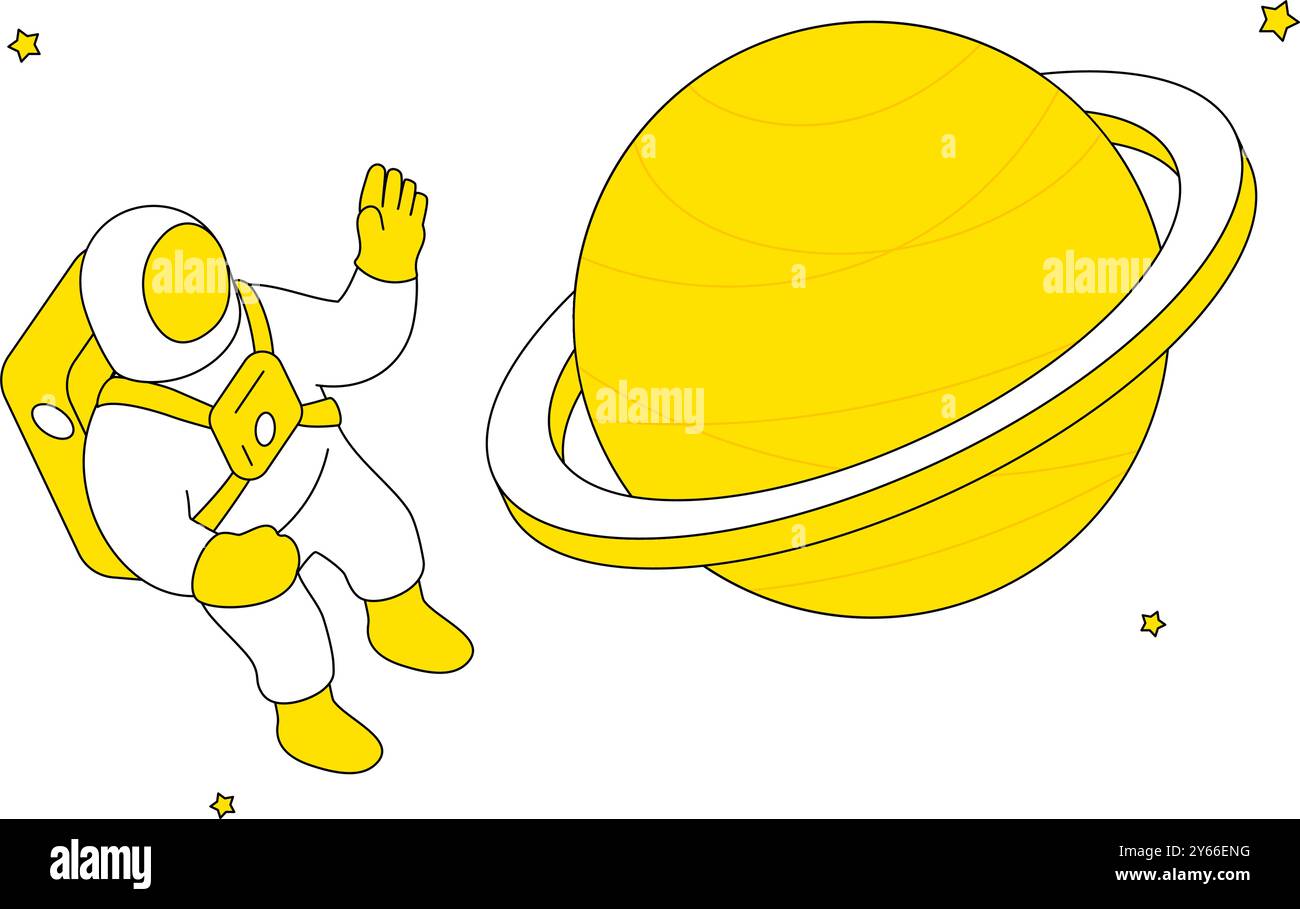 Cute and simple line drawing illustration of astronauts spacewalking ...