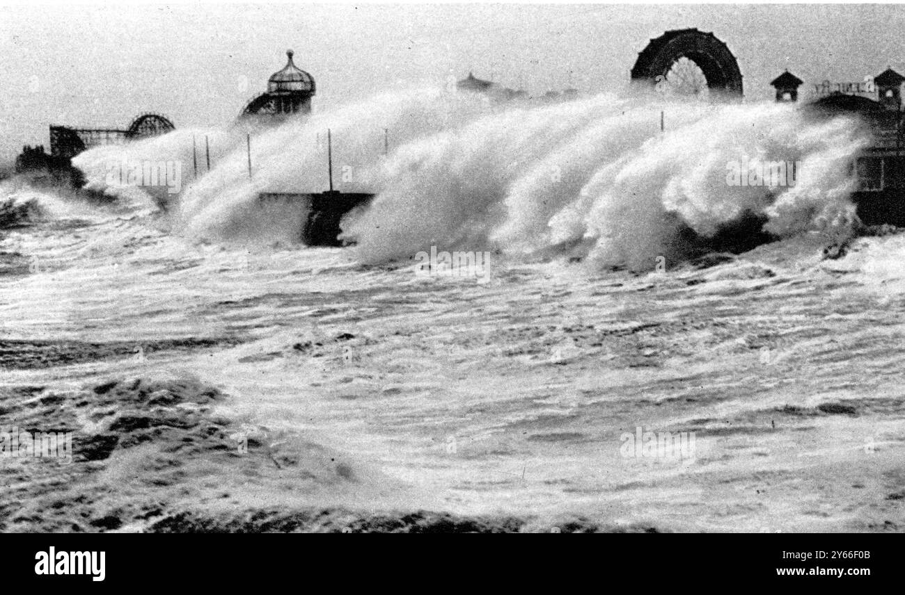 The front of Blackpool during the great gale tremendous seas breaking ...