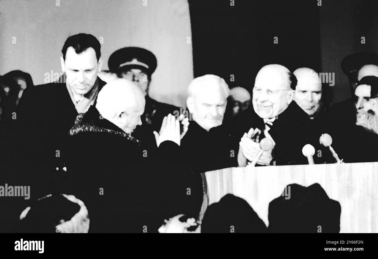 Mutual applause between Soviet Prime Minister Nikita Khrushchev and ...