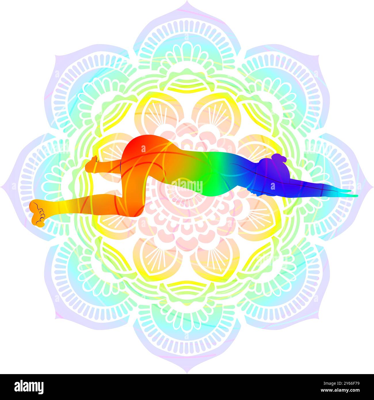 Colorful silhouette of woman practicing Bhekasana yoga pose. Frog pose ...