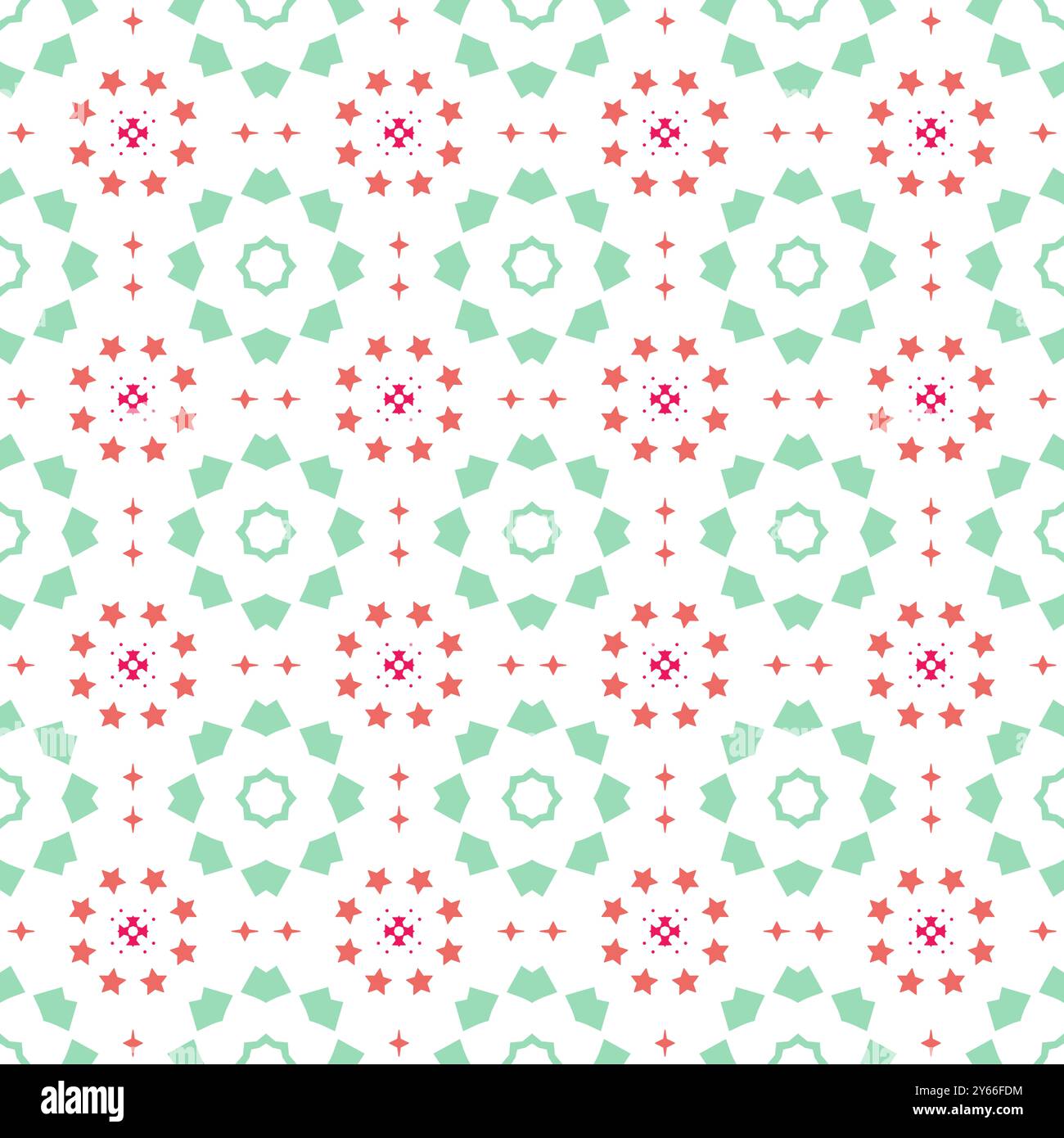 Seamless geometric pattern with red and green star shapes on a white ...