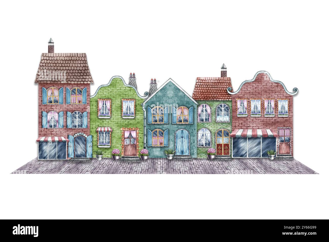 A street with vintage houses and storefronts. Cute brick houses in ...