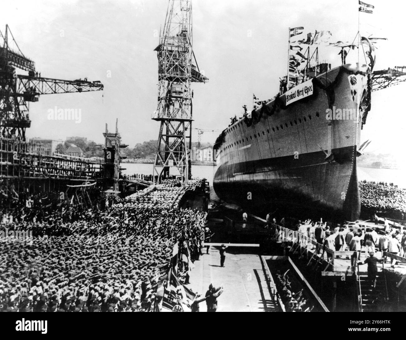 The launch of the German "pocket battleship", 10,000 tons, the "Admiral ...