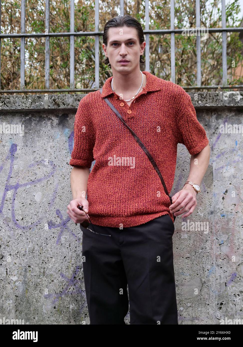 Edoardo Bastianelli model posing for photographers at Milano fashion ...