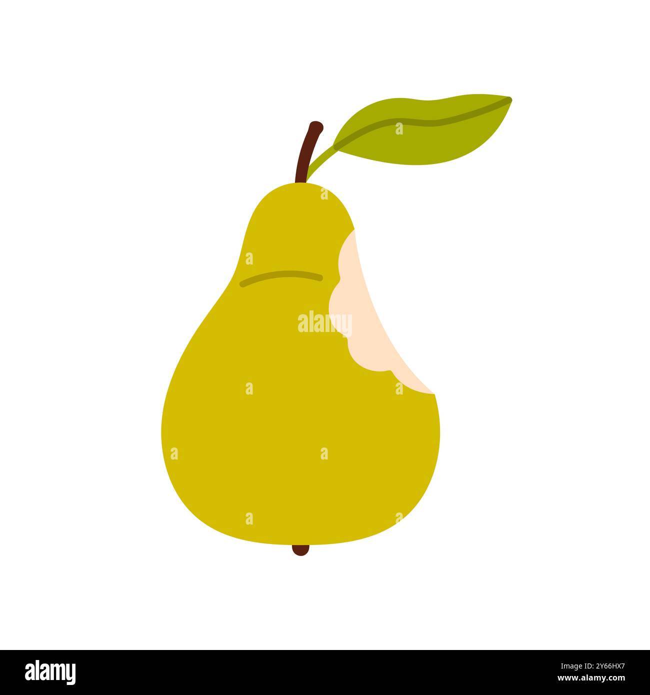 Green pear with leaf and bitten side, juicy fruit while eating vector ...