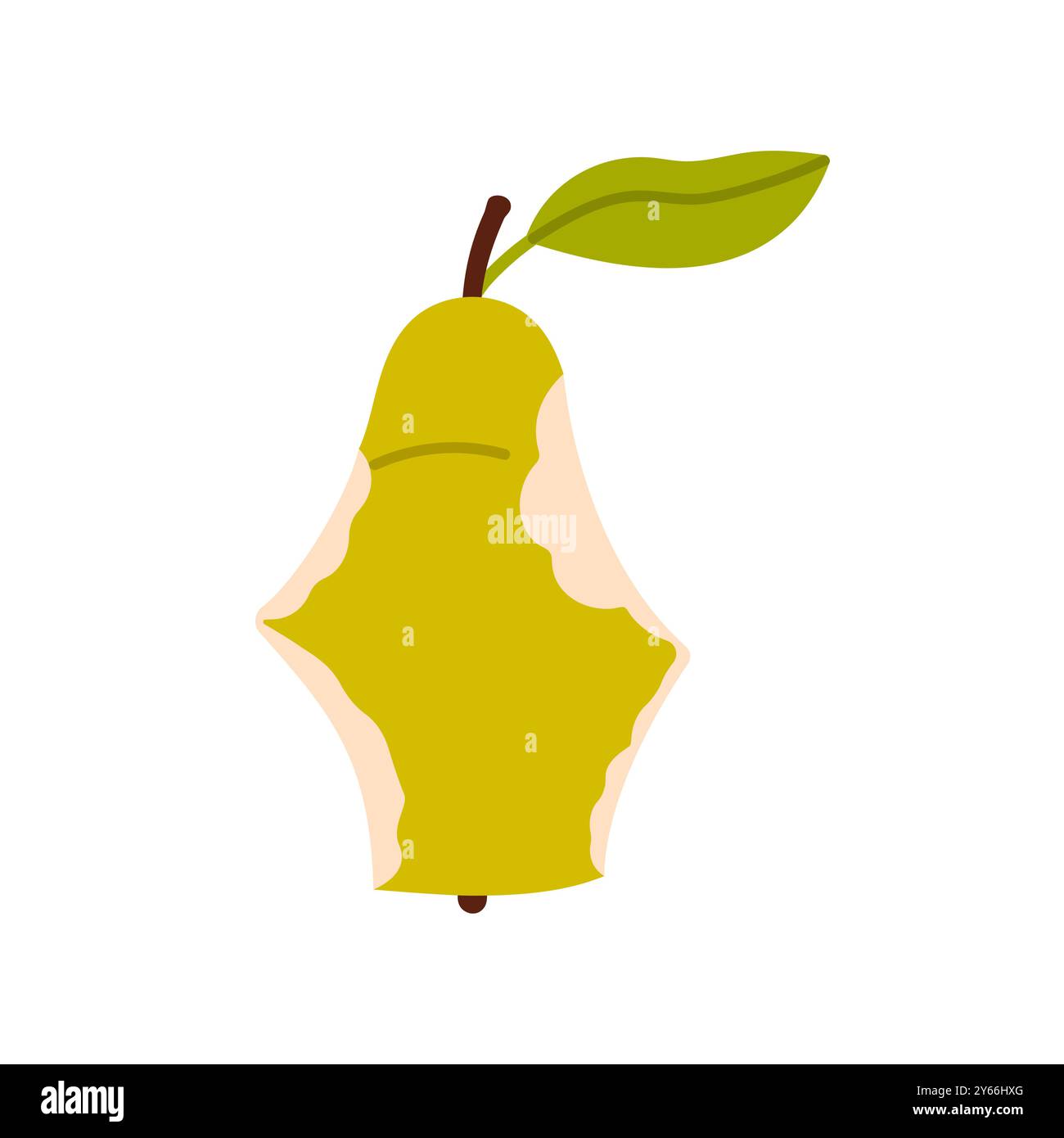Bitten green ripe vitamin pear with leaf on stem, fruit while eating ...