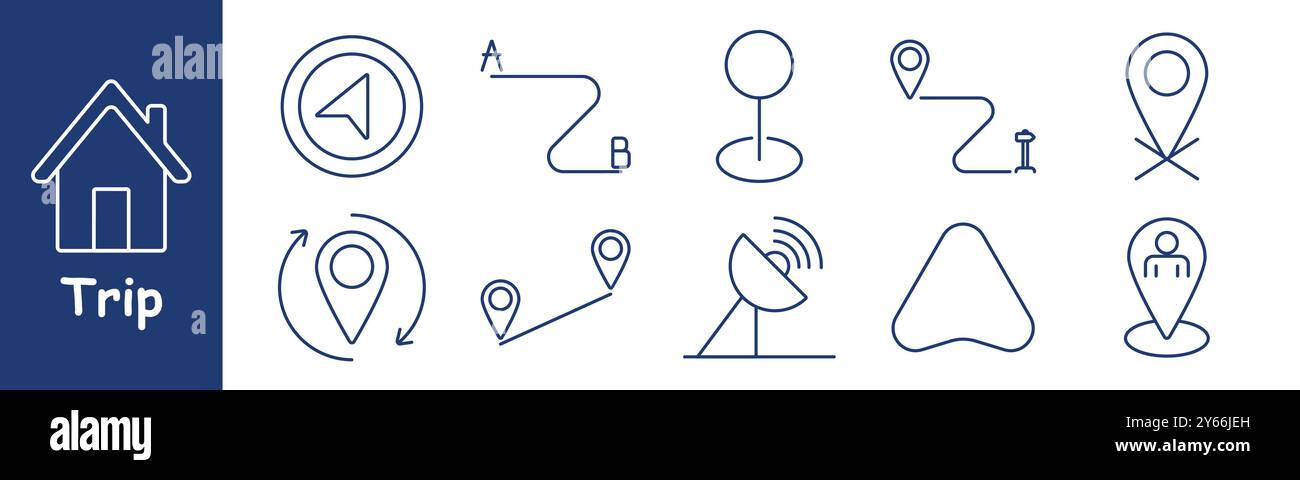 Trip. Navigation, route, pinpoint, satellite, location tracking, A to B ...