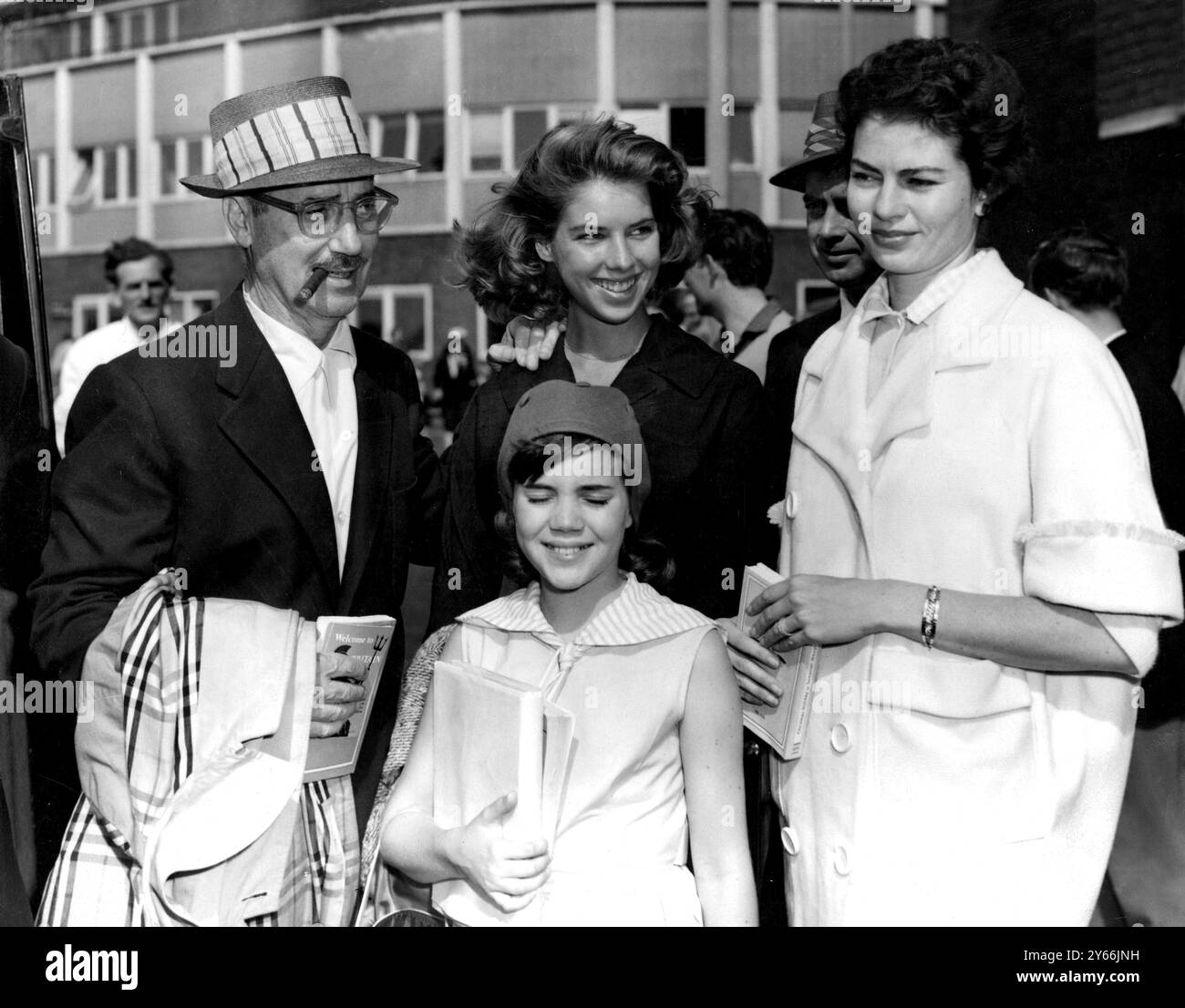 Groucho Marx of the Marx Brothers, arrives at London Airport from Paris ...