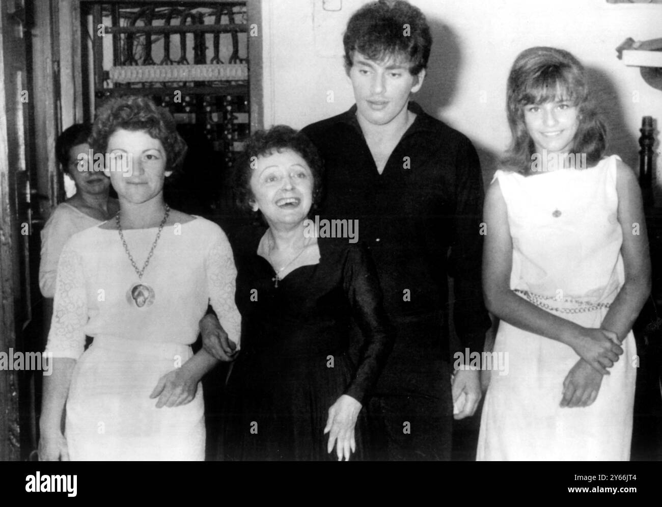 Edith Piaf with fiance Theo Sarapo and her sister Denise (left) and ...