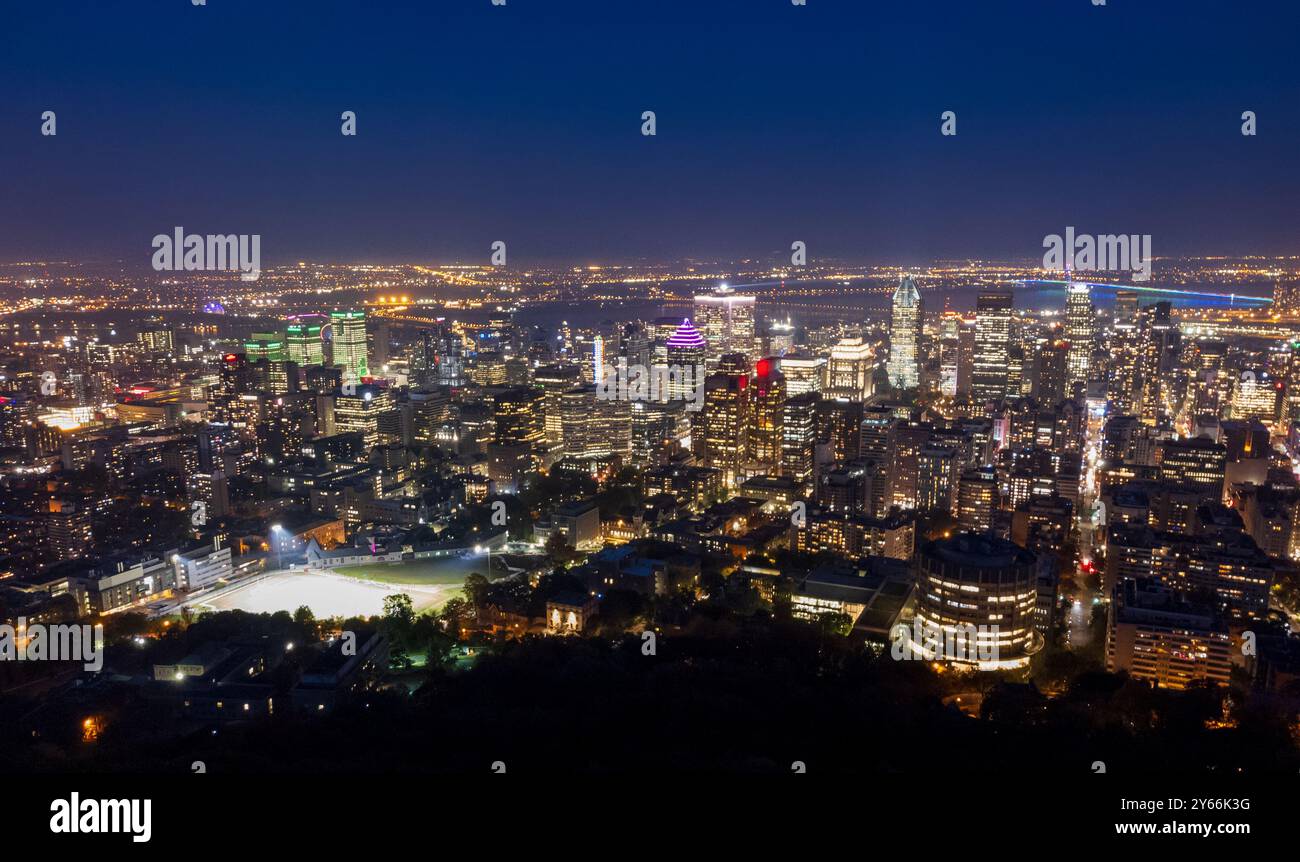 Aerial view of Downtown Montreal city night panorama. Montreal, Quebec ...