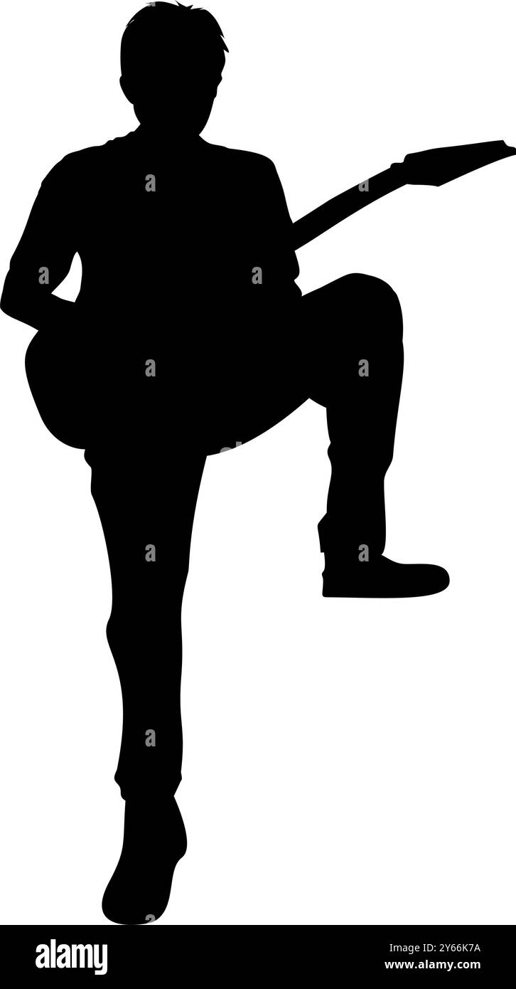 Silhouette of male guitarist on white background. Perfect for stickers ...