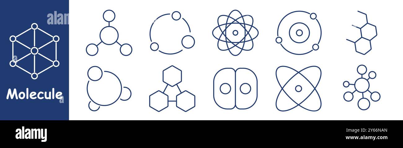 Molecule icon. Molecular structure, atom, chemical bonds, hexagons ...