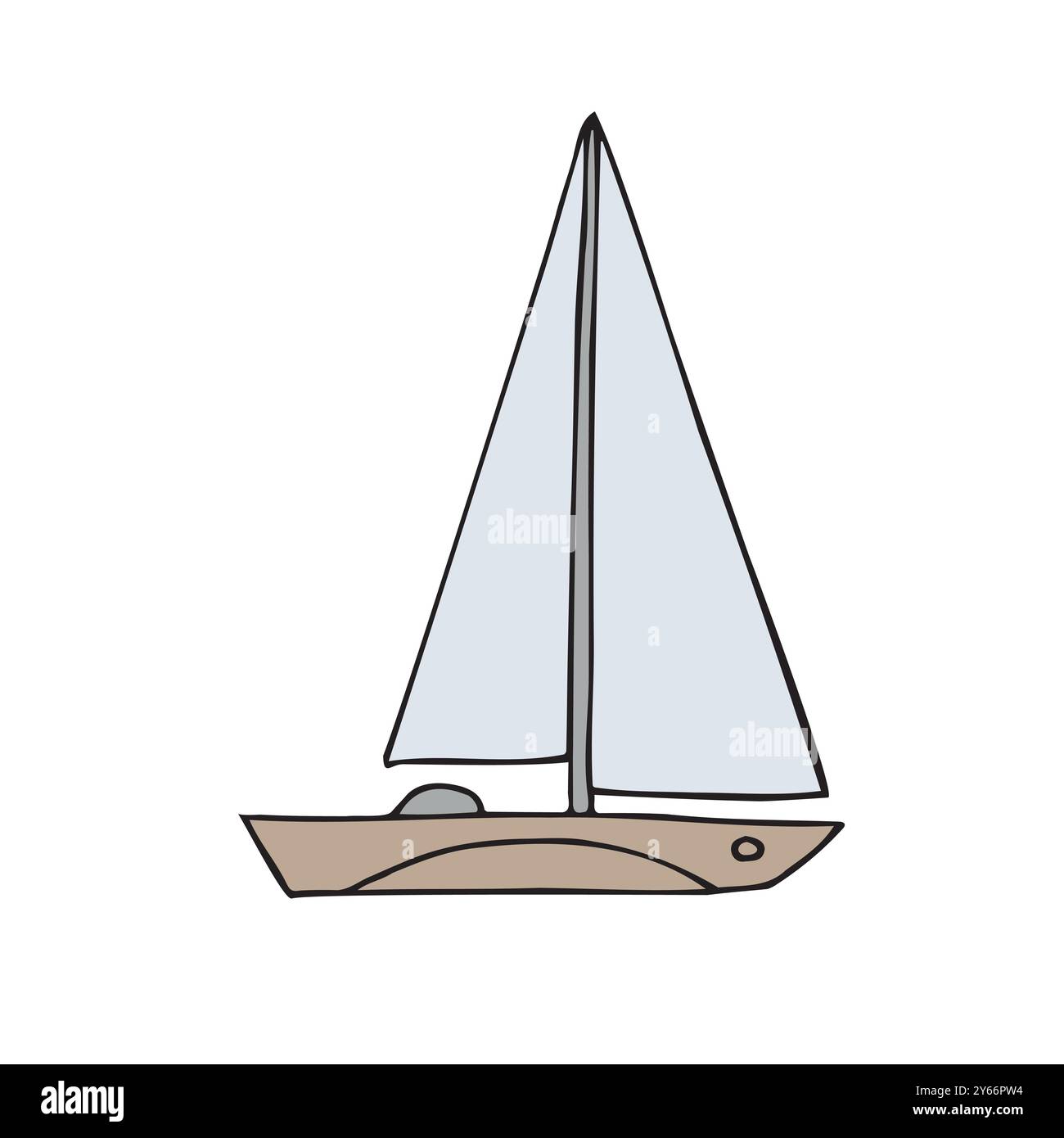 Vector hand drawn sketch doodle colored sail boat isolated on white ...
