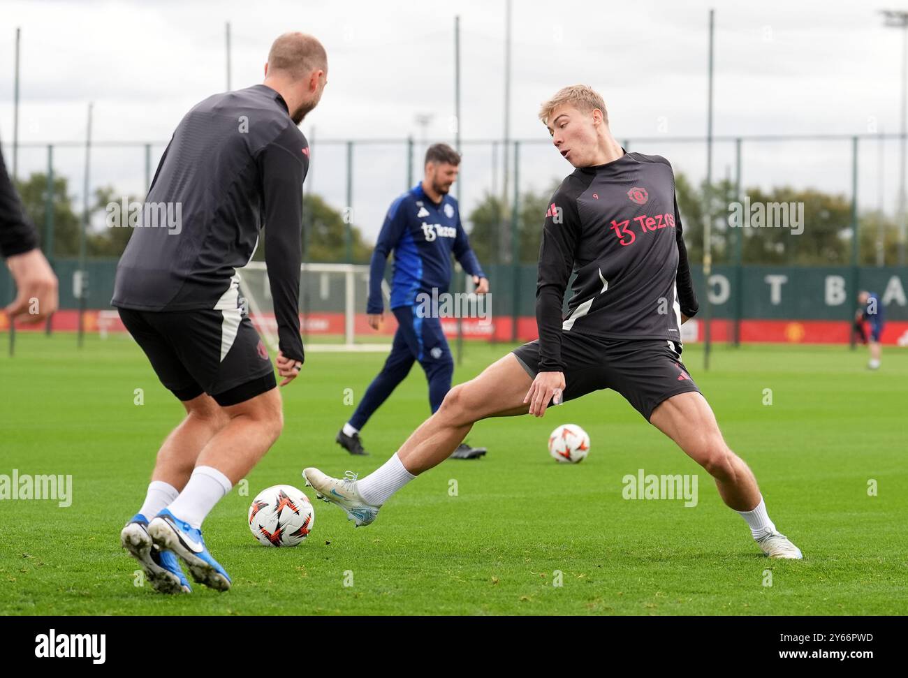Manchester United's Rasmus Hojlund (right) and Christian Eriksen during ...
