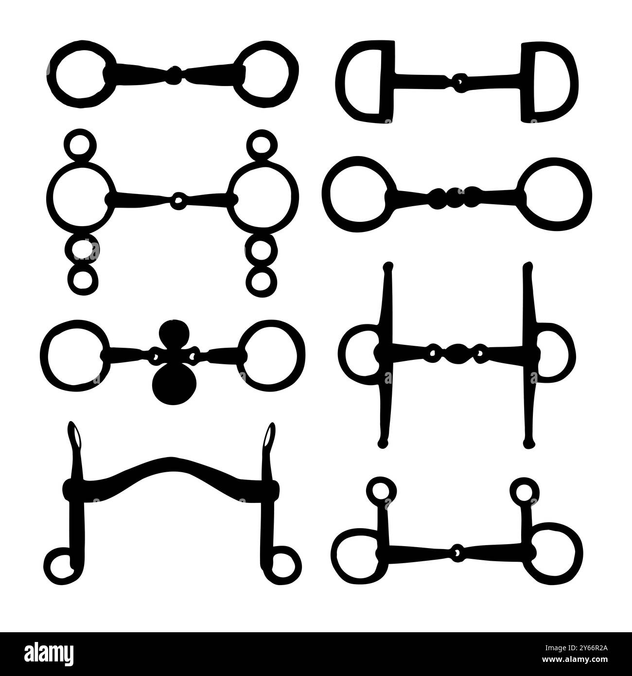 Vector set of hand drawn horse equestrian bits silhouette isolated on ...