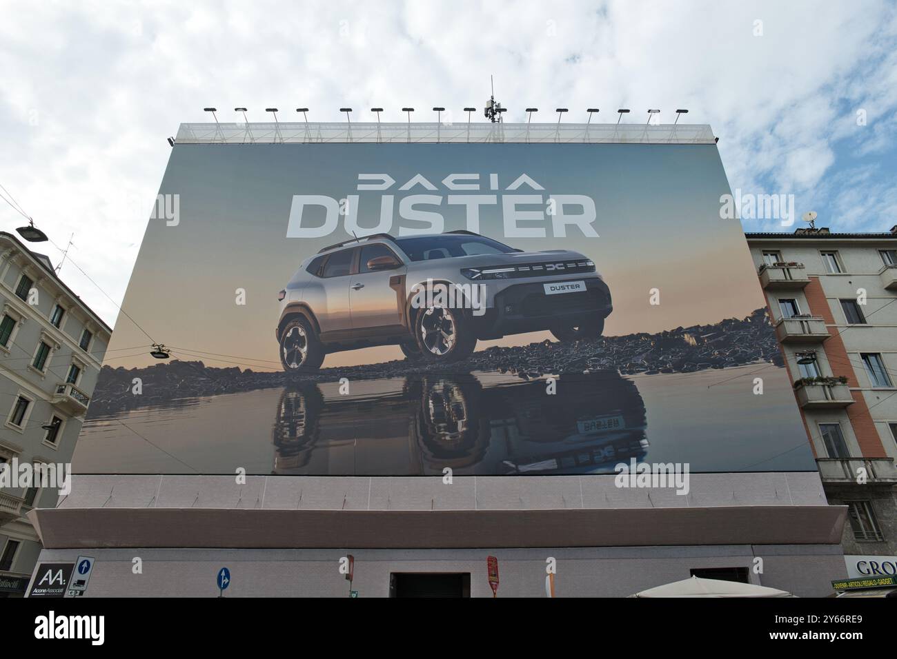 New Dacia Duster car advertising billboard on the facade of a building ...