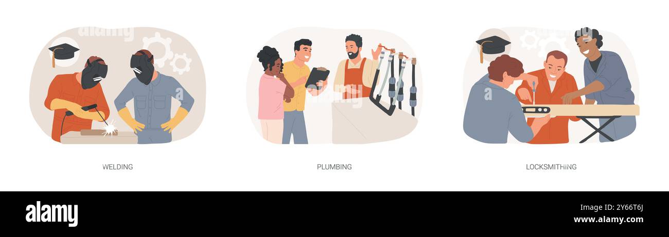 Technical college professions isolated cartoon vector illustrations se ...