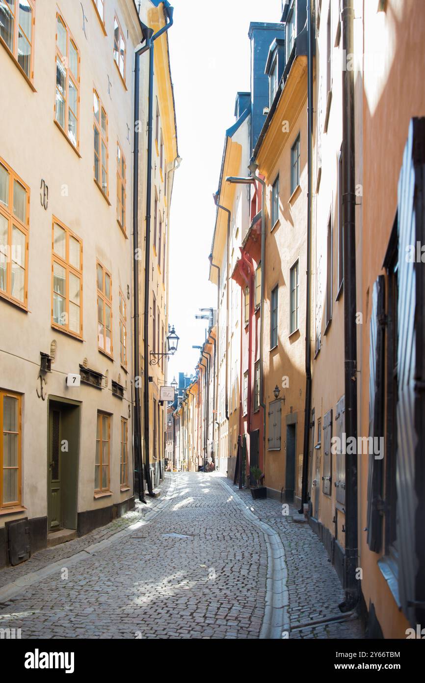 Colorful empty street in Gamla stan, Stockholm, Sweden. European ...