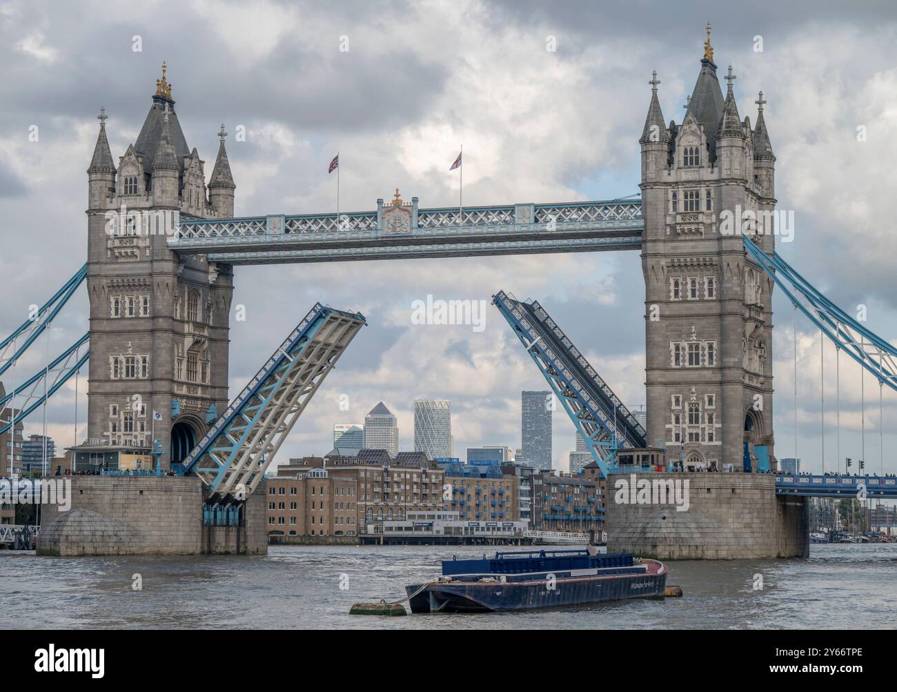 Tower Bridge opening on 23rd Sept 2024 to allow the sailing barge ...