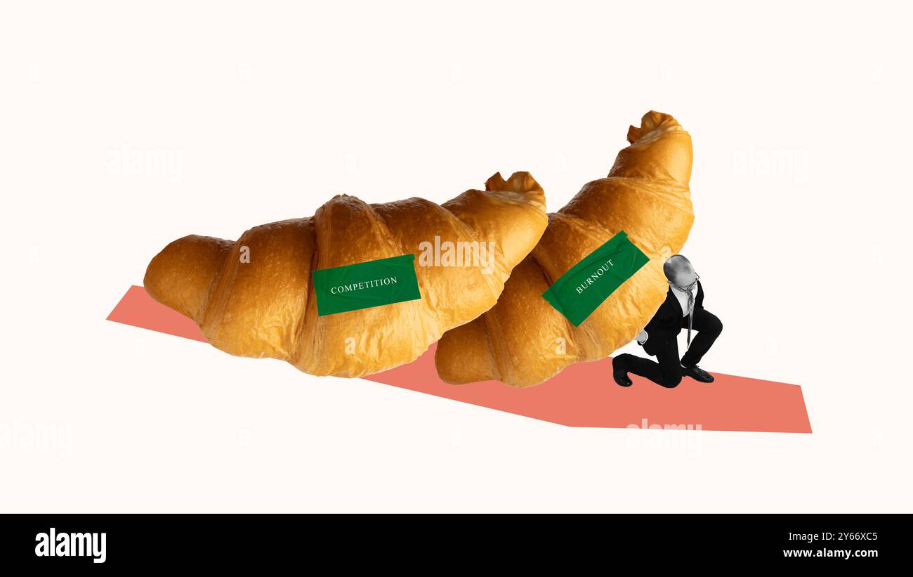 Contemporary art collage. Competition Croissant. Balancing between ...