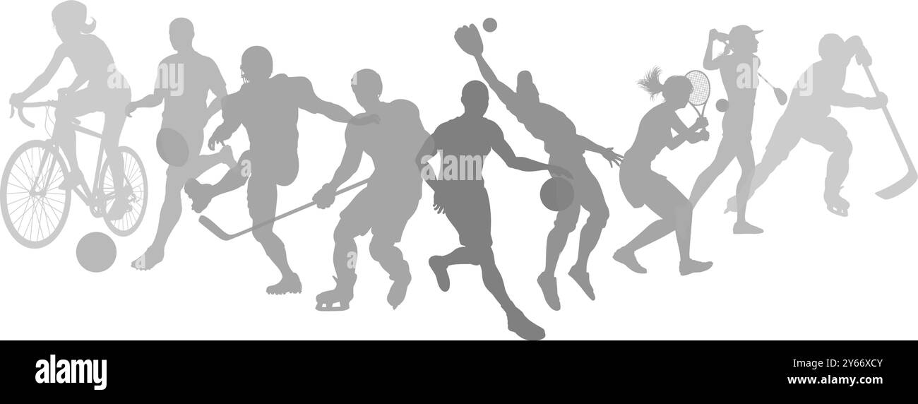 Sports Active Fitness Sport Silhouette People Set Stock Vector Image ...