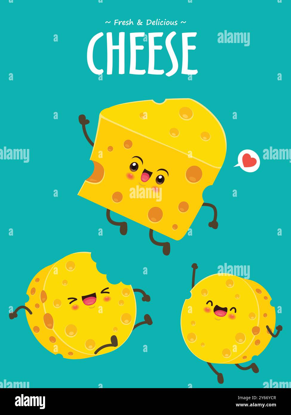 Vintage Cheese poster design with vector cheese character Stock Vector ...