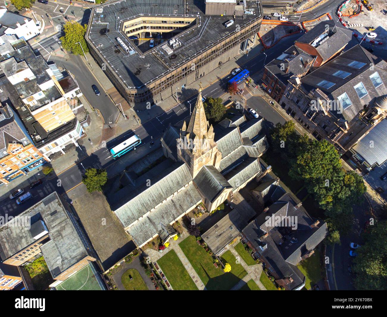 An ariel photograph of St Barnabas Cathedral in Nottingham from a ...