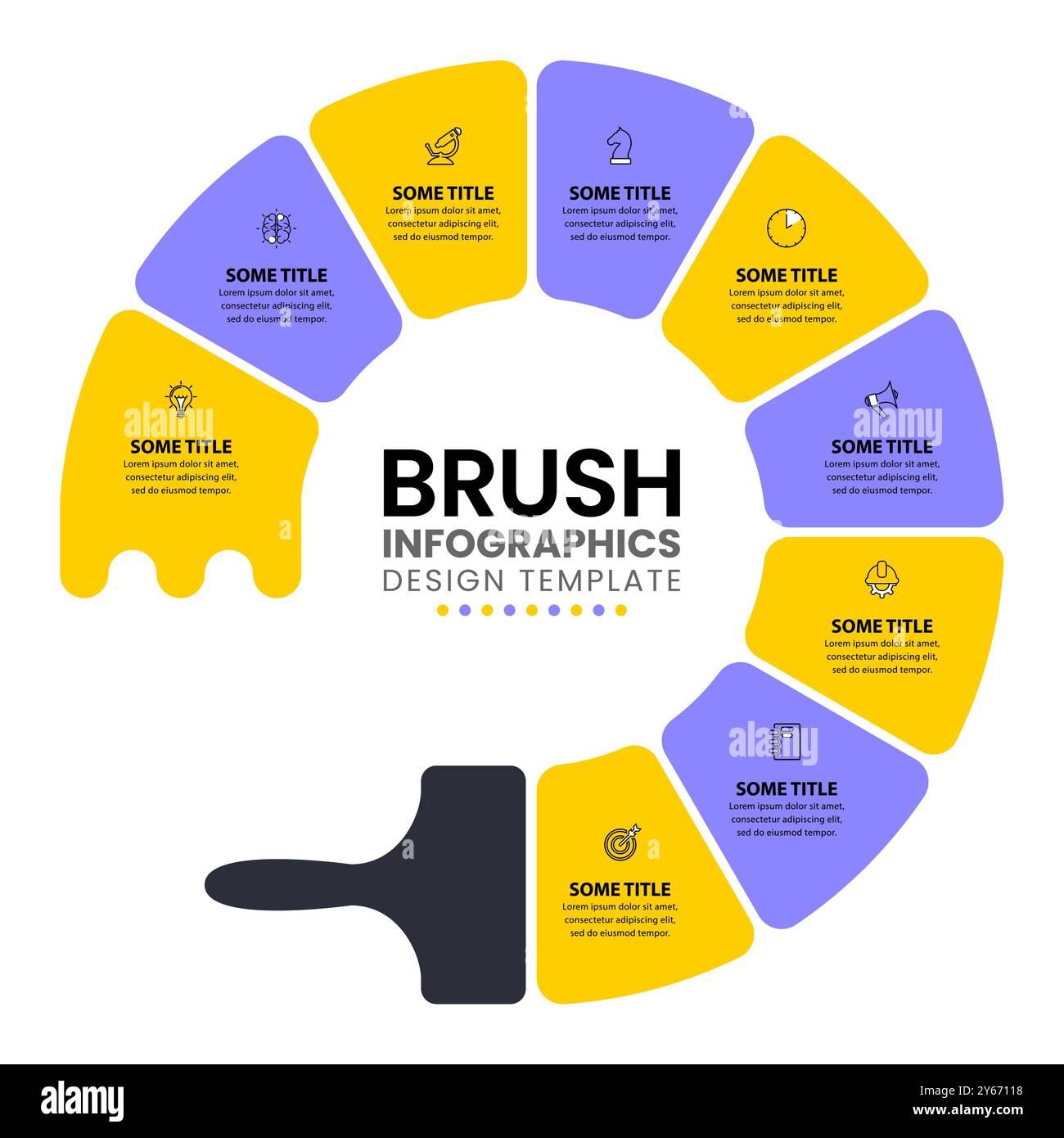 Infographic template with icons and 9 options or steps. Paint brush ...