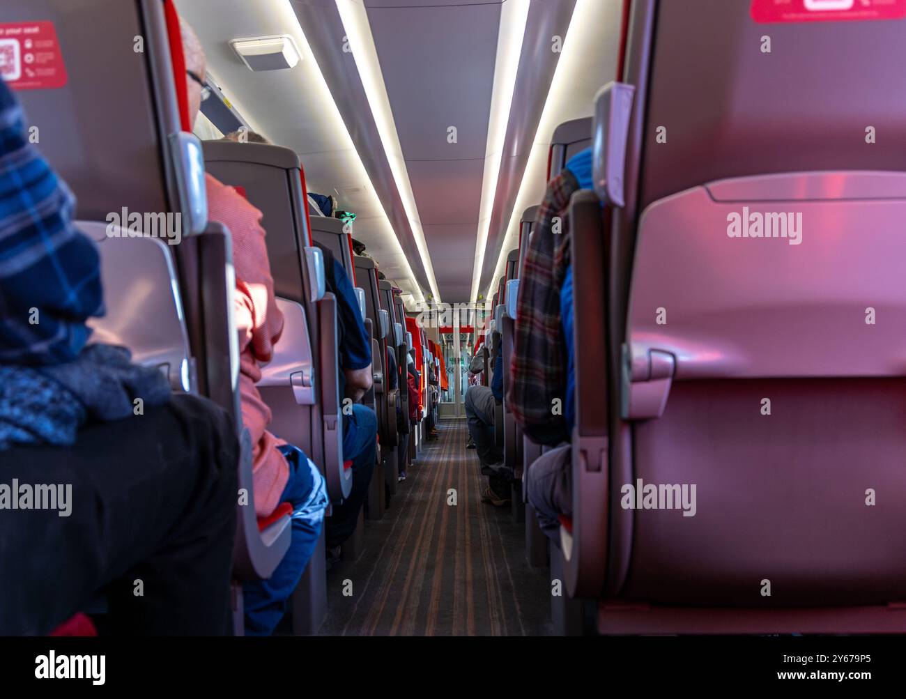 Interior aisle of a train in the Highlands of Scotland, United Kingdom ...