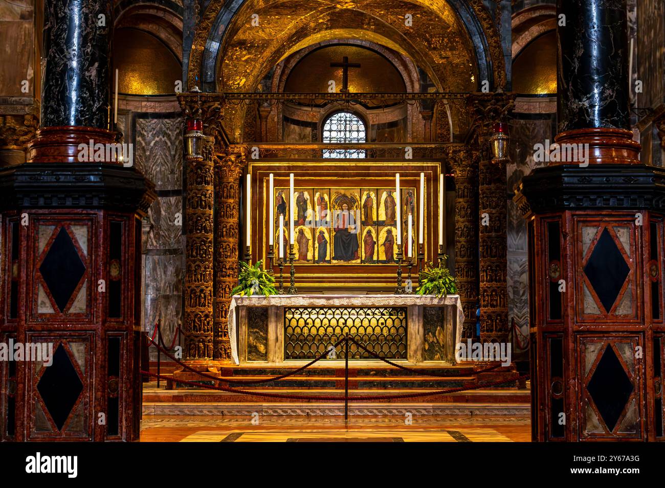 The High Altar of St. Mark's Basilica in Venice, Italy on the rear of ...