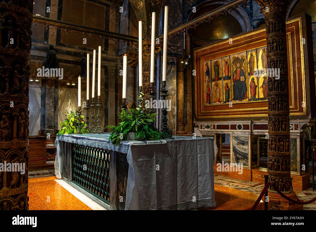 The High Altar of St. Mark's Basilica in Venice, Italy on the rear of ...