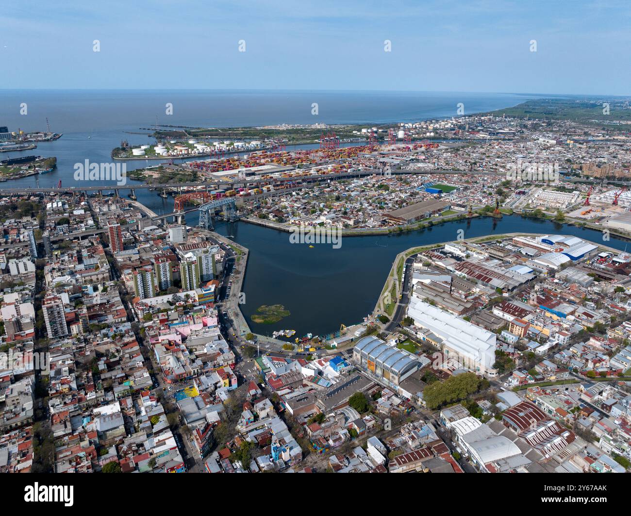 Aerial view of the La Boca neighborhood, Buenos Aires. The port can be ...