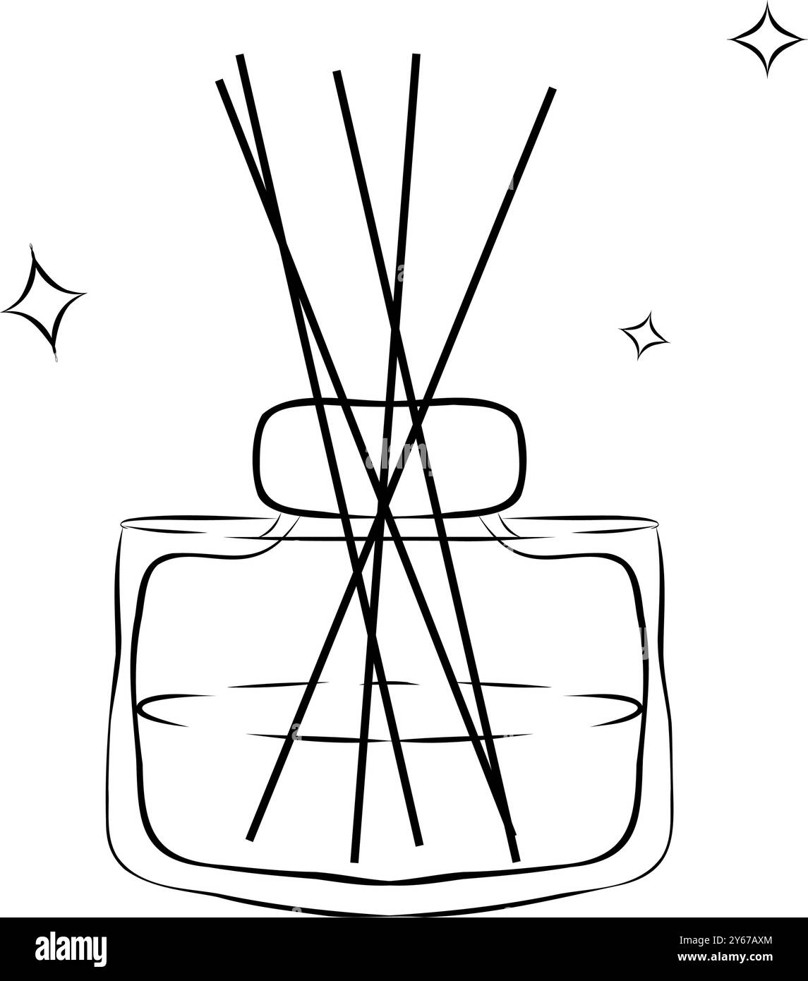 Aroma diffuser with sticks hand drawn doodle. Glass bottle with perfume ...