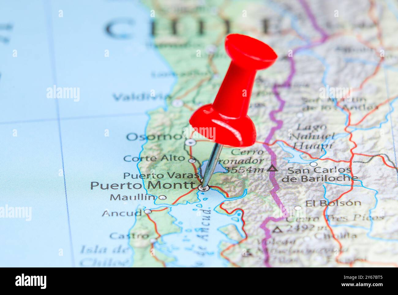 Puerto Montt, Chile pin on map Stock Photo - Alamy