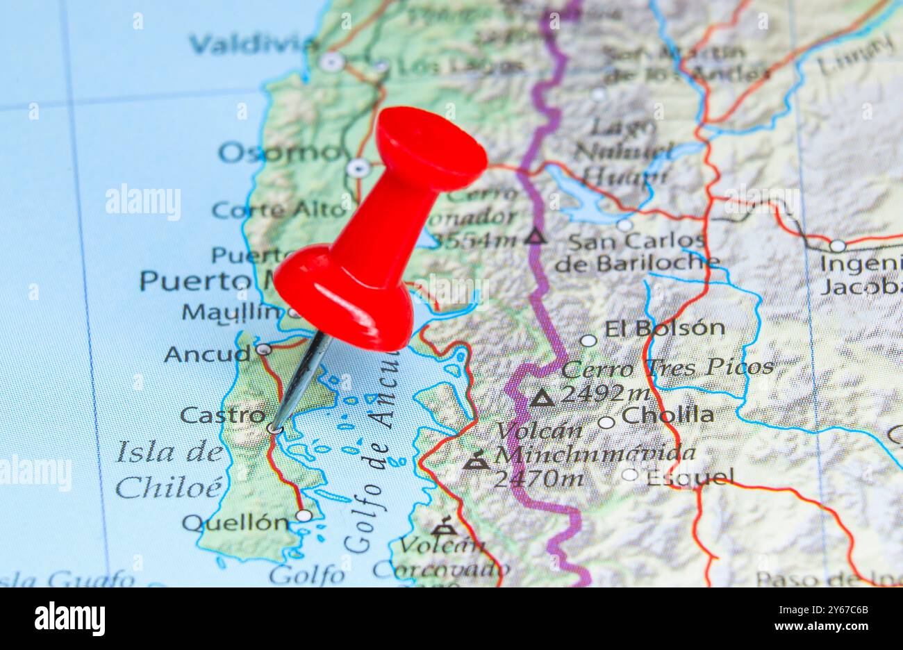 Castro, Chile pin on map Stock Photo - Alamy